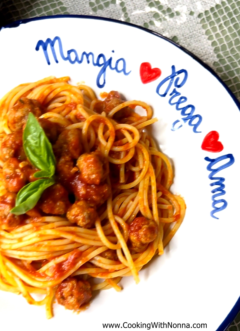 Spaghetti with Tiny Meatballs